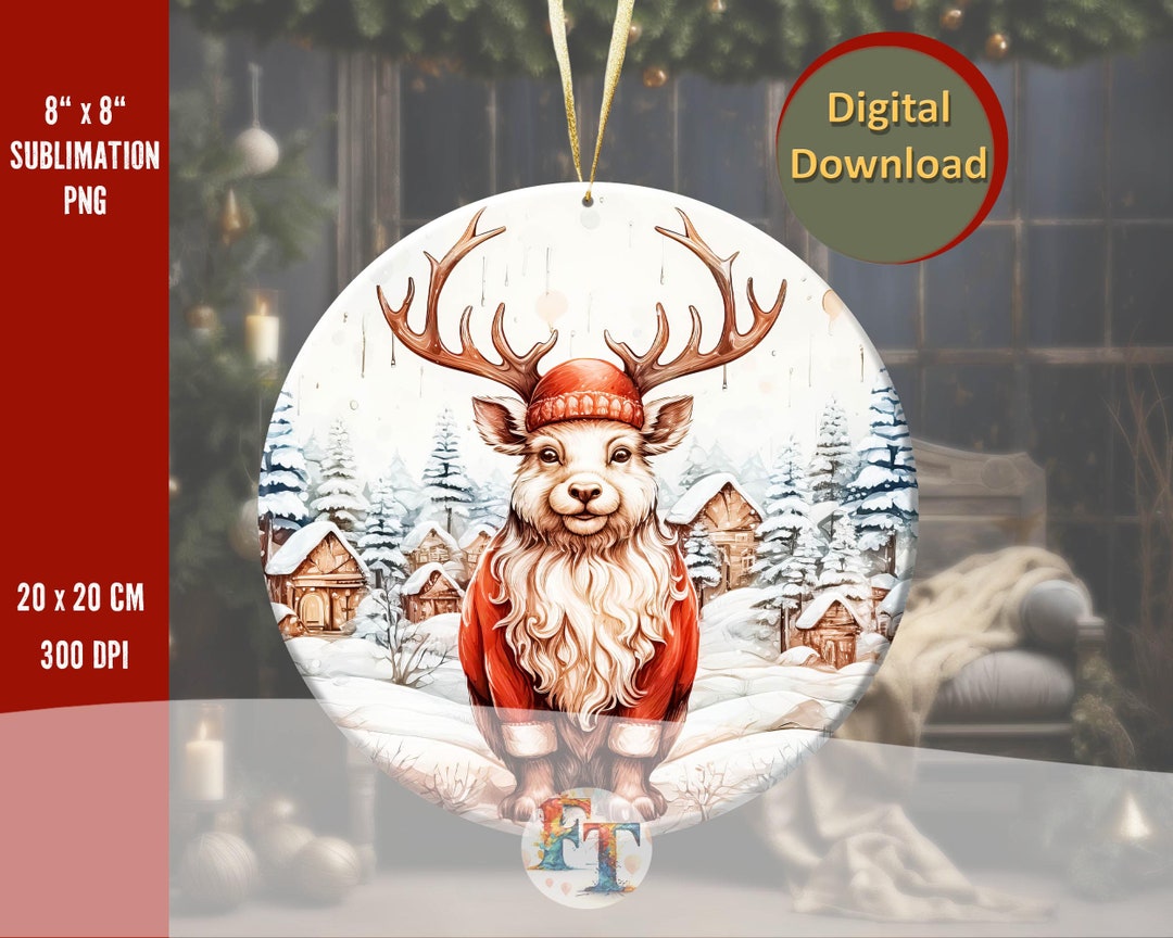 Reindeer Ornament Sublimation Design Christmas Design for - Etsy