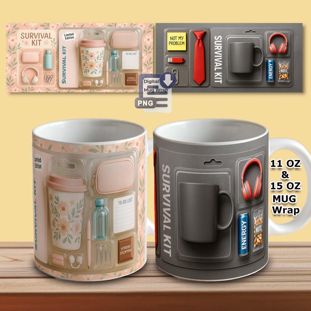 Bundle: Office Survival Kit Mug Designs – Blister Style for Men & Women ...