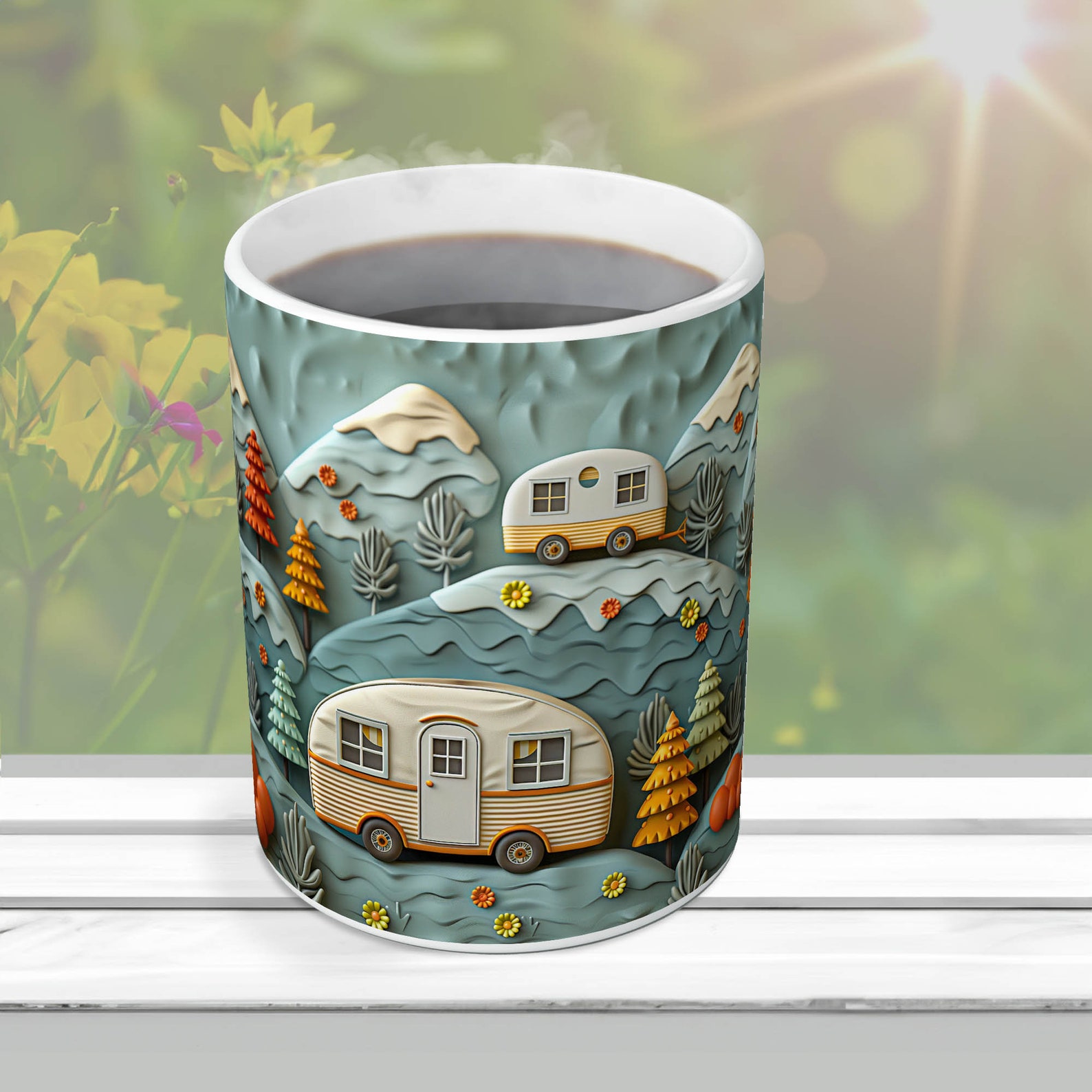 3D Caravan Mug Sublimation Design – Puffy Summer Theme – PNG Download ...