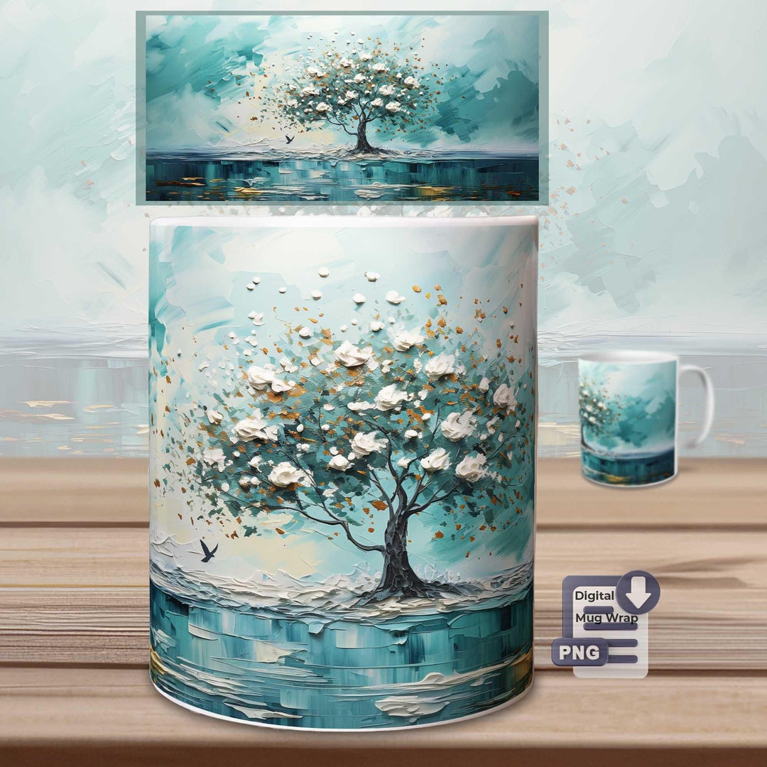 Magnolia Tree Mugs Sublimation Design Oil Painting Style Sublimation ...