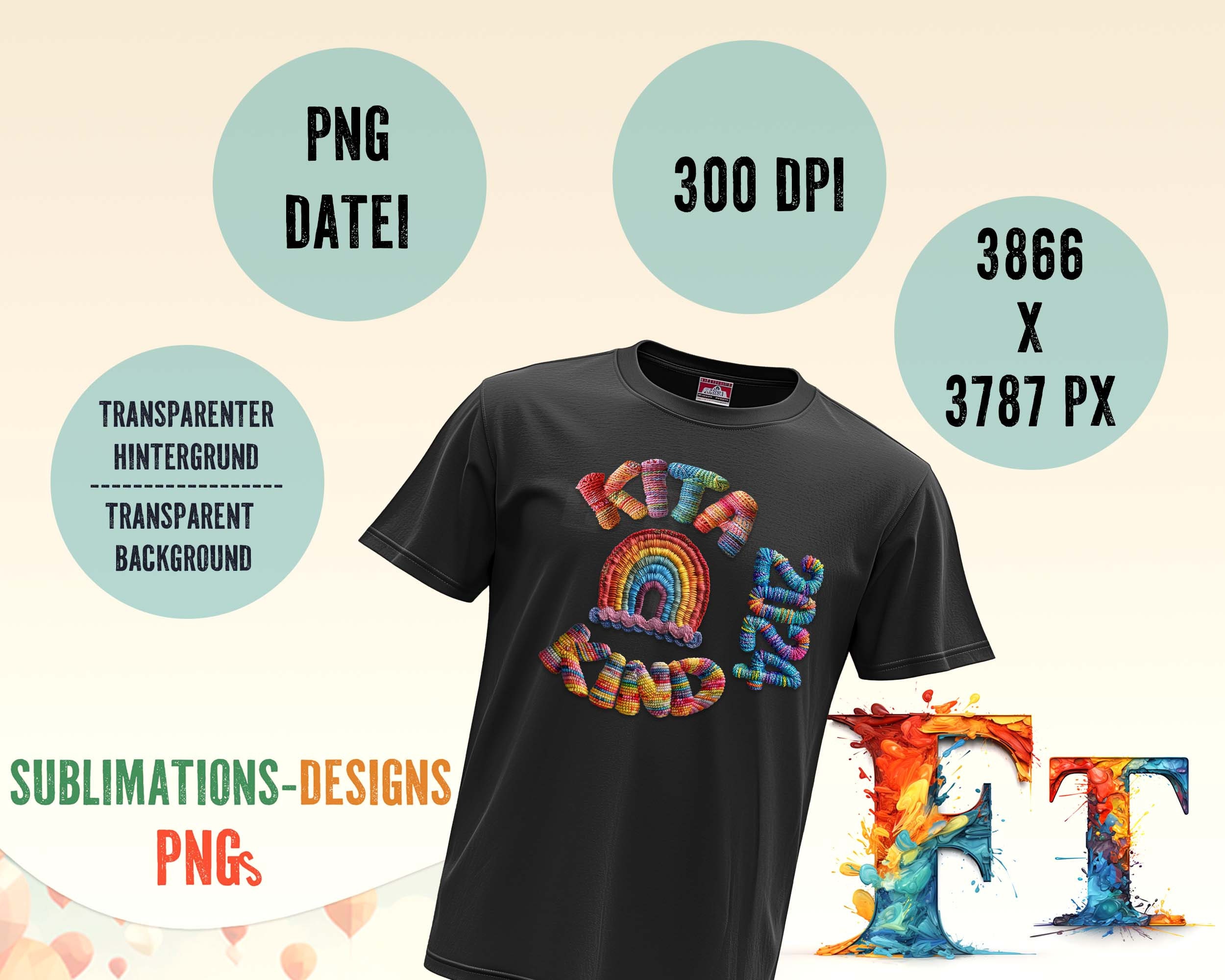 Kita Child 2024 Sublimation Print Template Rainbow Motif PNG Download ...