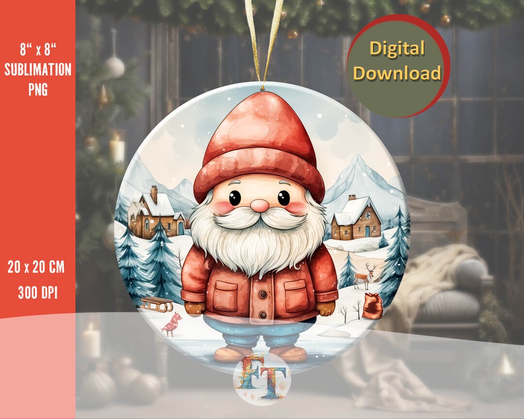 Ornament Sublimation Design Weihnacht-Wichtel Design für runde ...