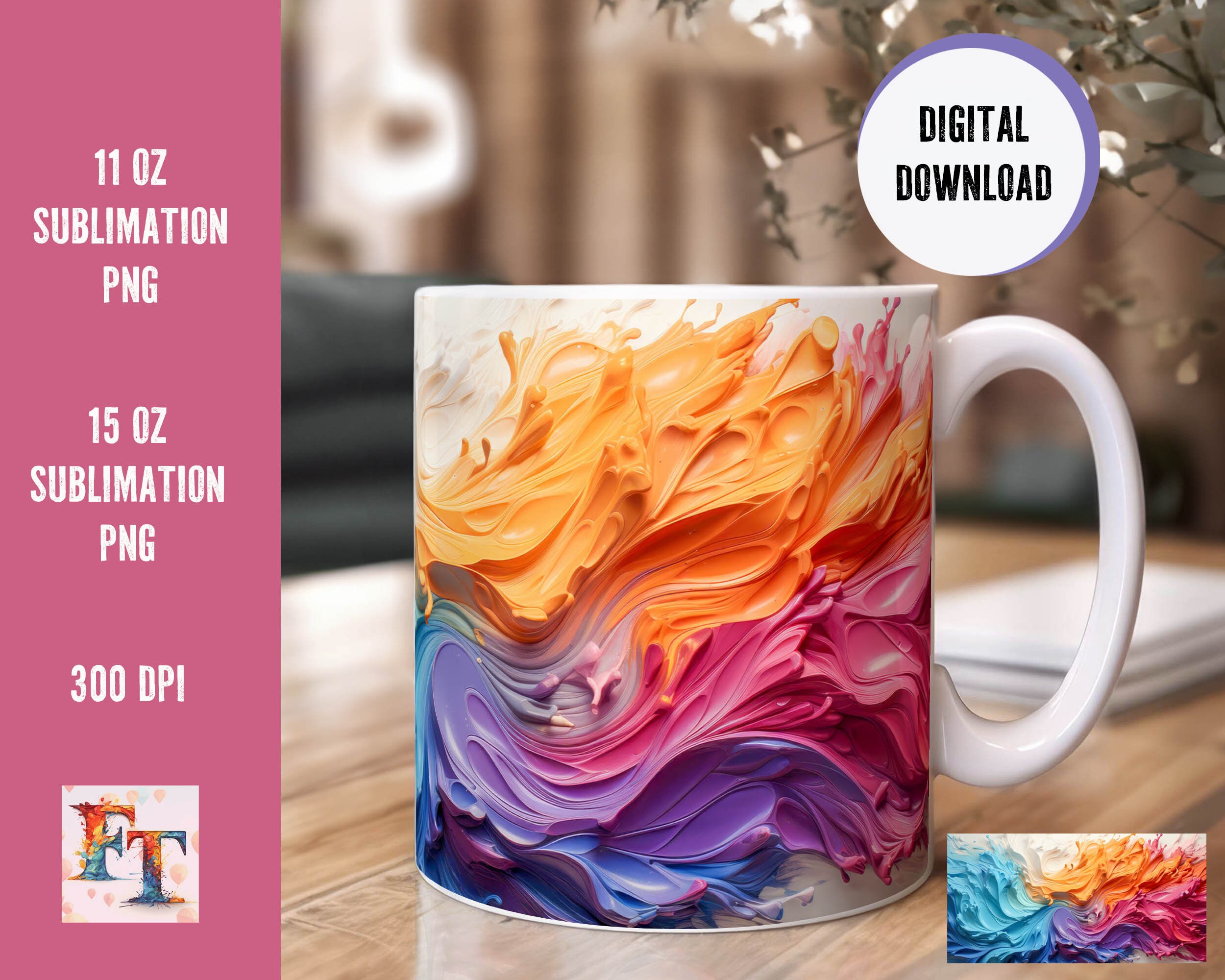 3D Cup Design Acrylic Paint Style 11oz and 15oz Sublimation Mug Print ...