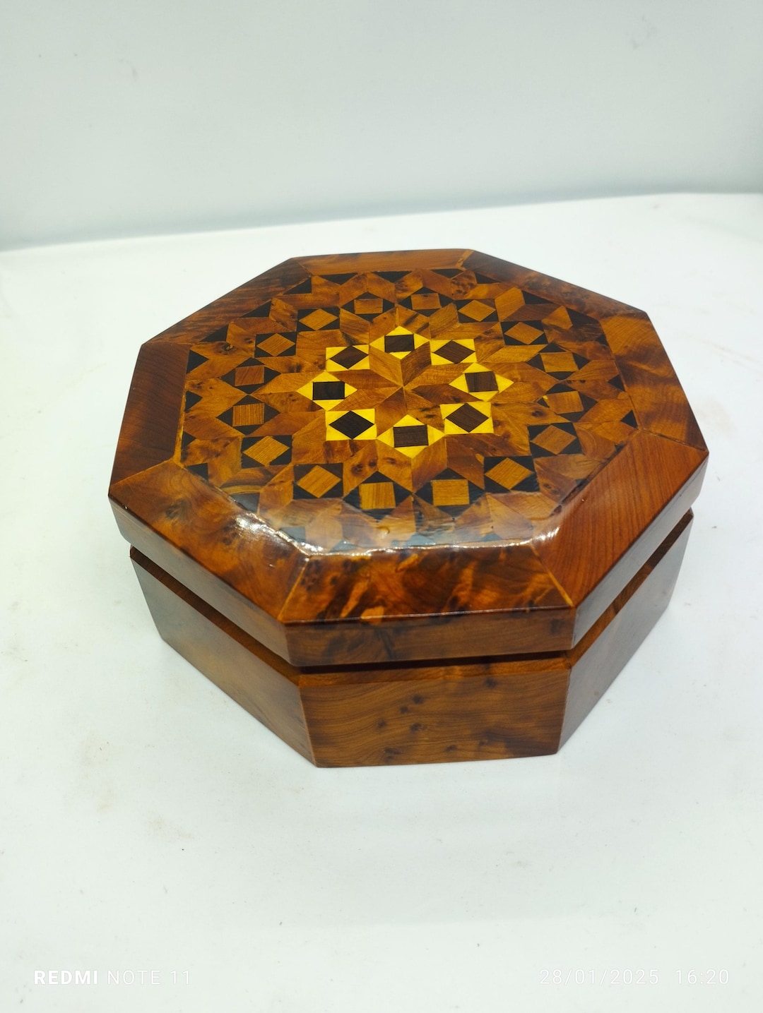 Octagonal Thuya Root Box, Walnut Jewellery Wood Box Diamond Pattern ...