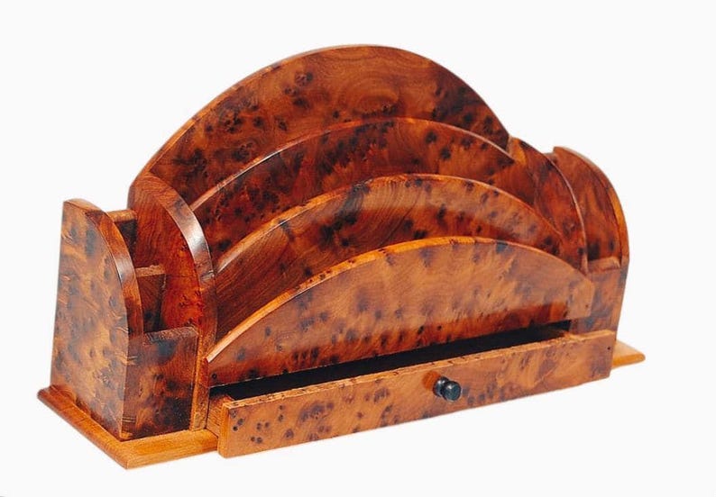 Large Handcrafted Wooden Desk Organizer, Thuya Wood Mail Holder ...
