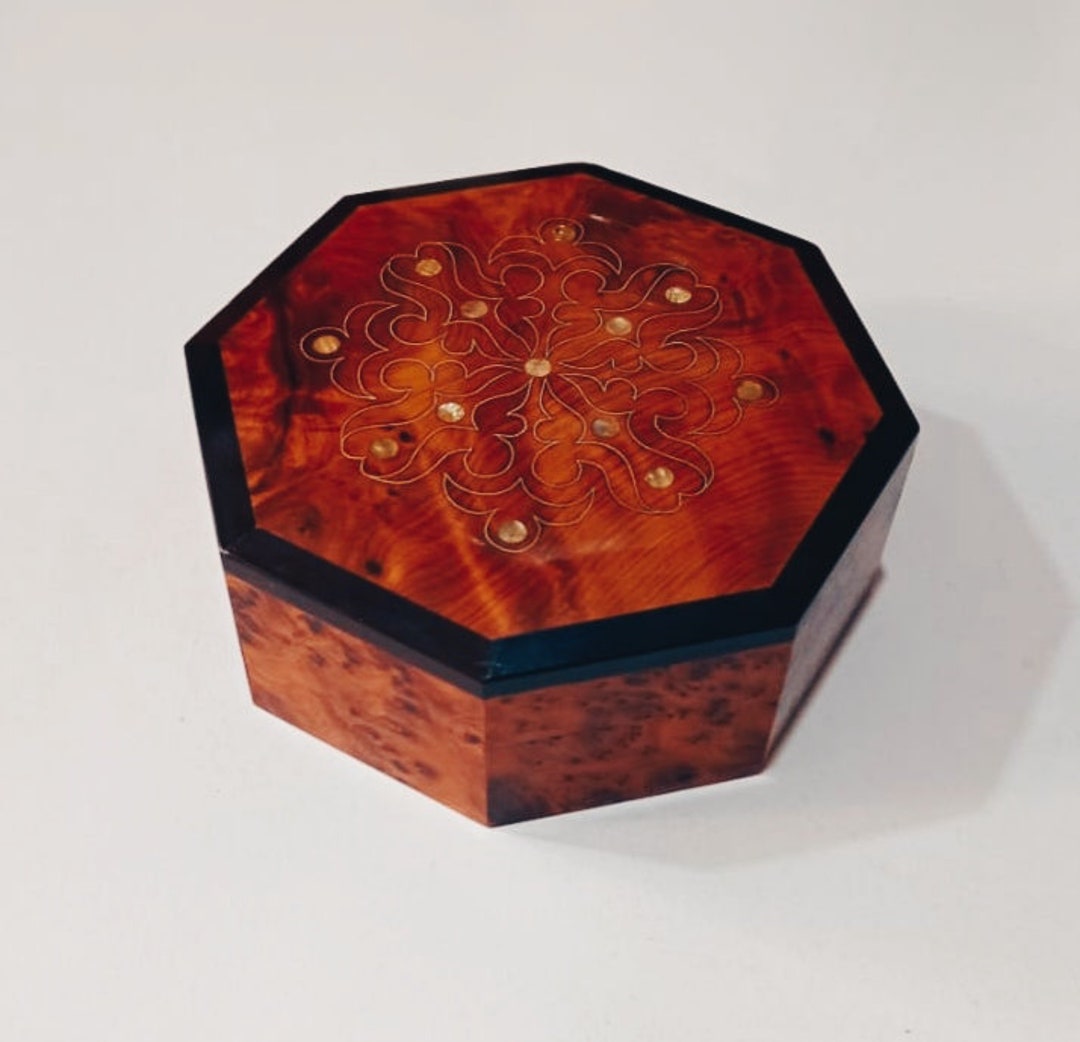 Octagonal Thuya Root Box, Walnut Jewellery Wood Box Diamond Pattern ...