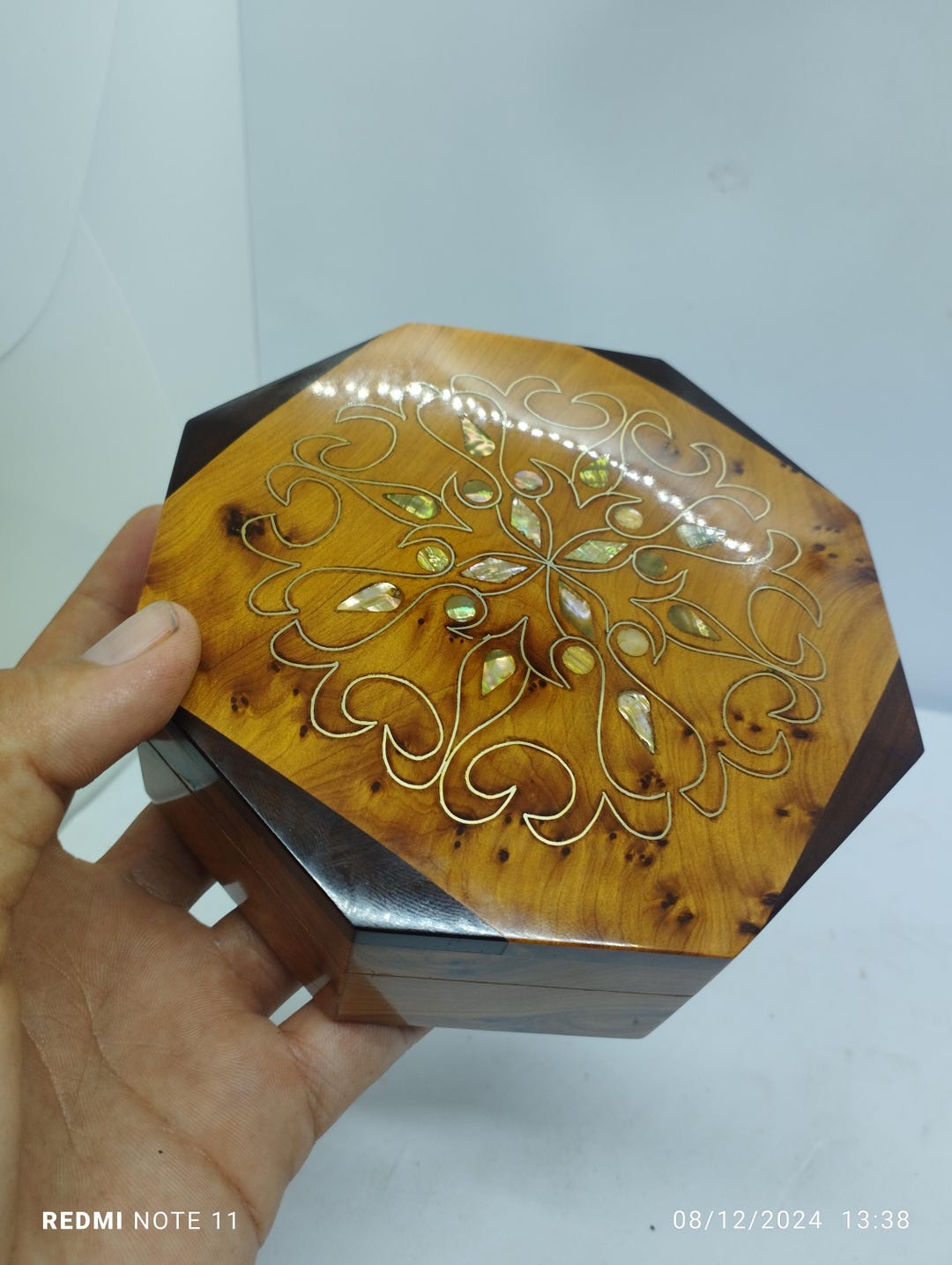 Octagonal Thuya Root Box, Walnut Jewellery Wood Box Diamond Pattern ...