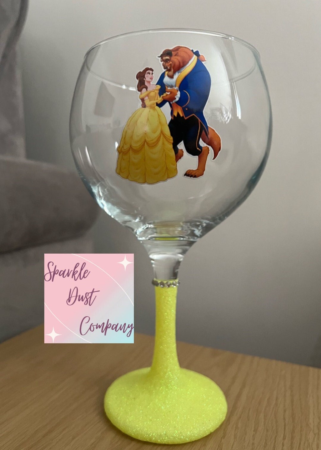 Beauty and the Beast Gin or Wine Glass – Belle & Beast – Yellow Glitter ...