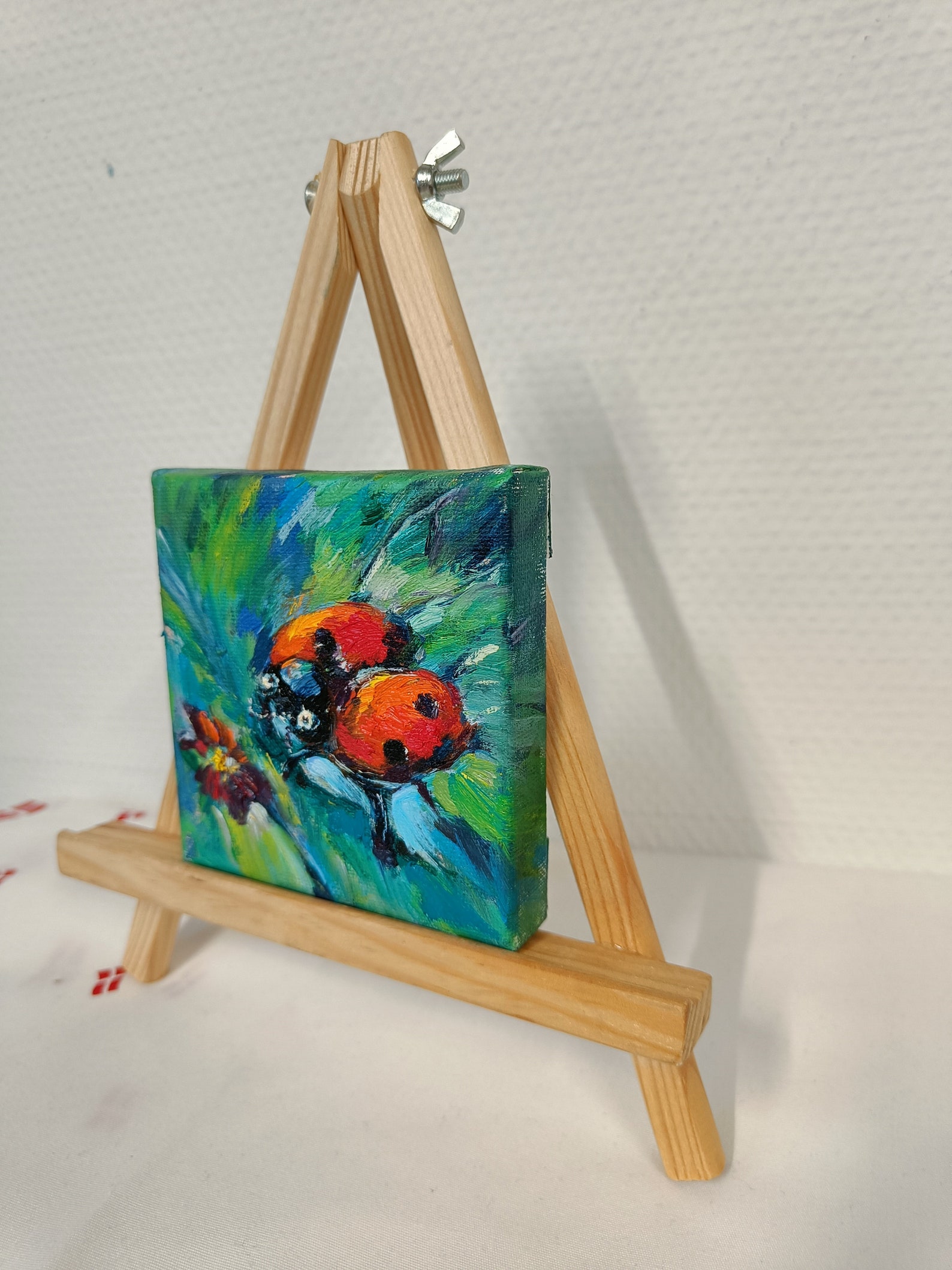Red Ladybug Portrait Original Oil Painting Small Canvas Nature Artwork ...
