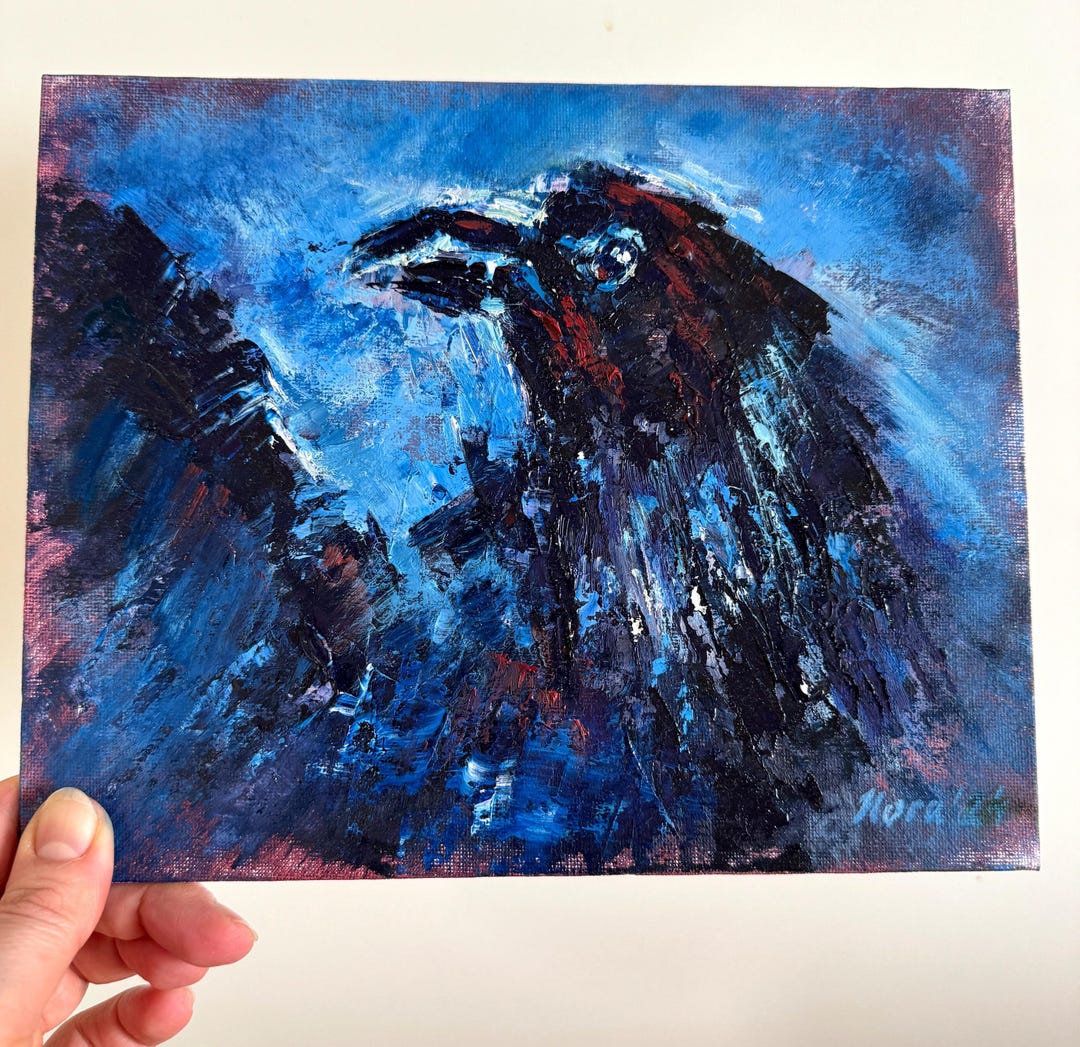 Raven Oil Painting on Canvas Board Small Mystical Animalist ...