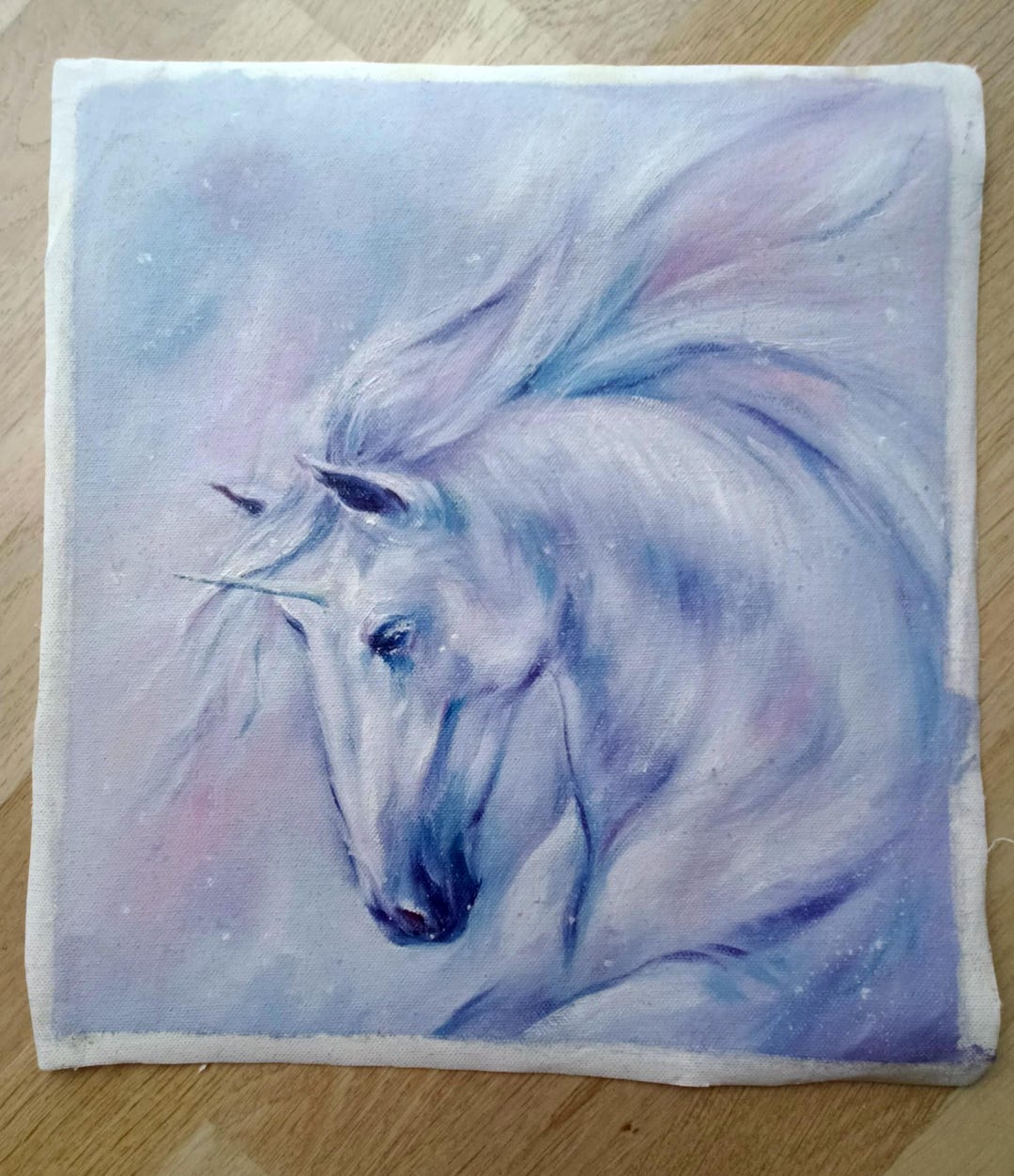 Blue Unicorn Portrait Original Oil Painting on Unstretched Canvas Fable ...