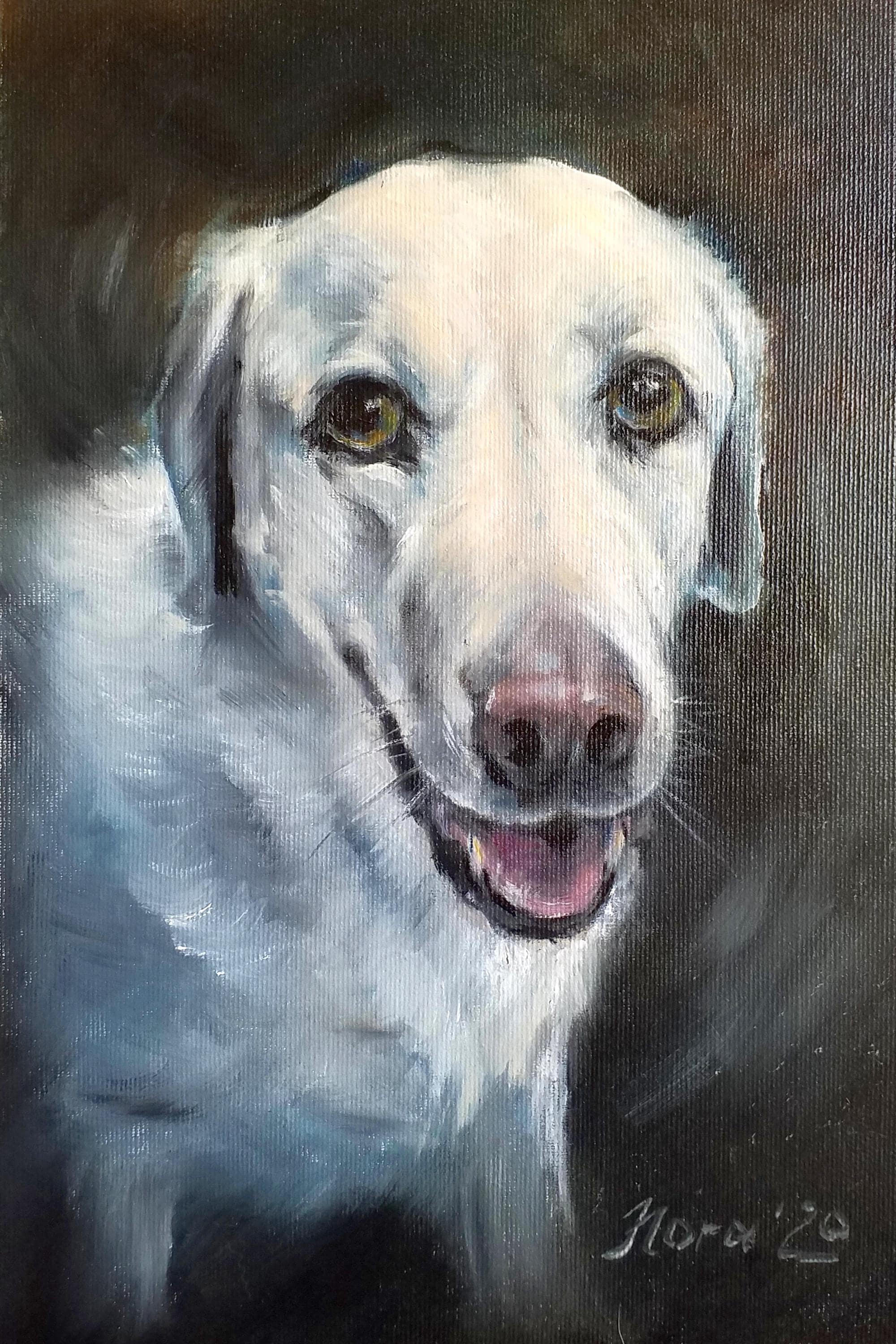 White Labrador Retriever Dog Portrait Oil Painting on Unstretched ...