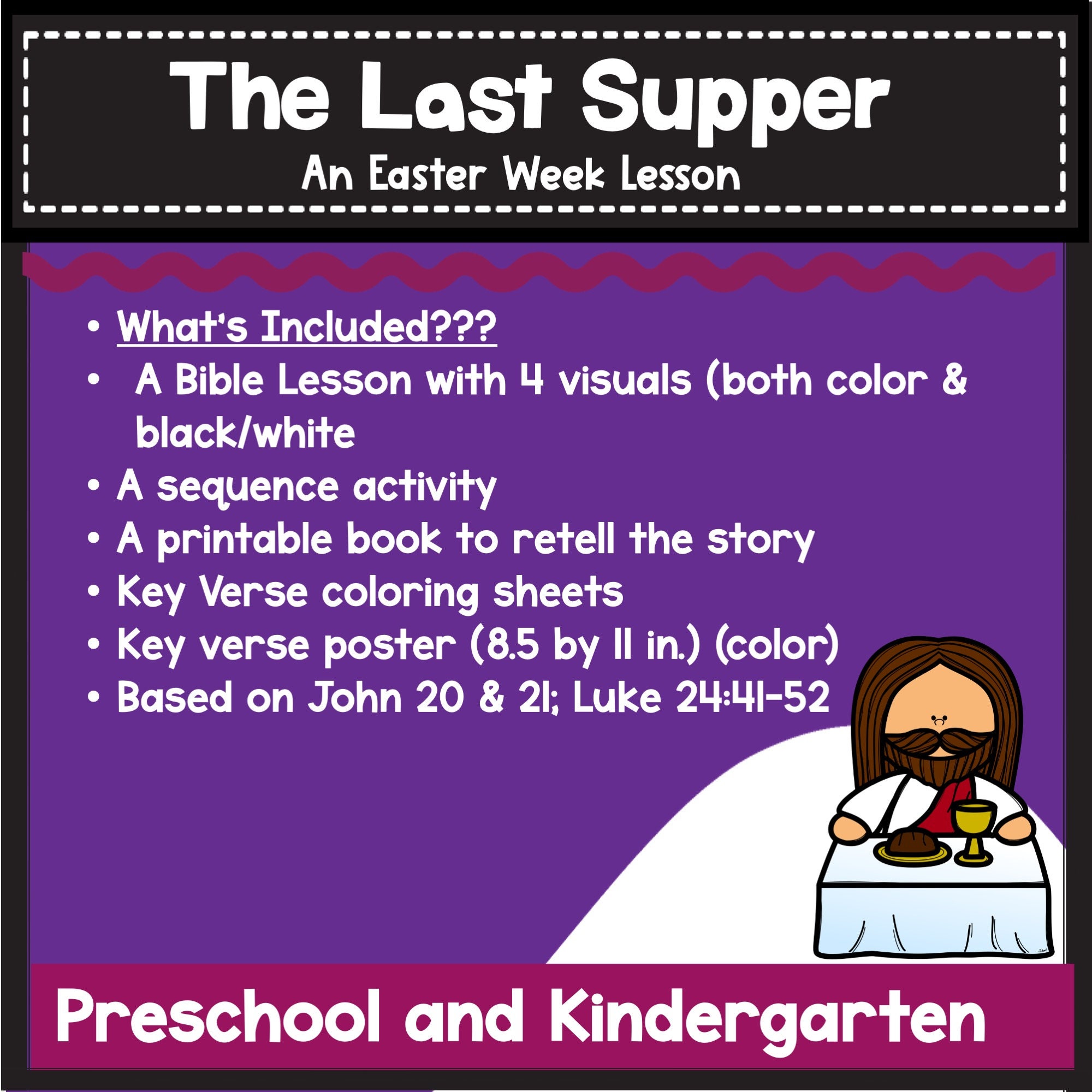 Last Supper Easter Bible Lesson & Activities: Preschool Kindergarten ...