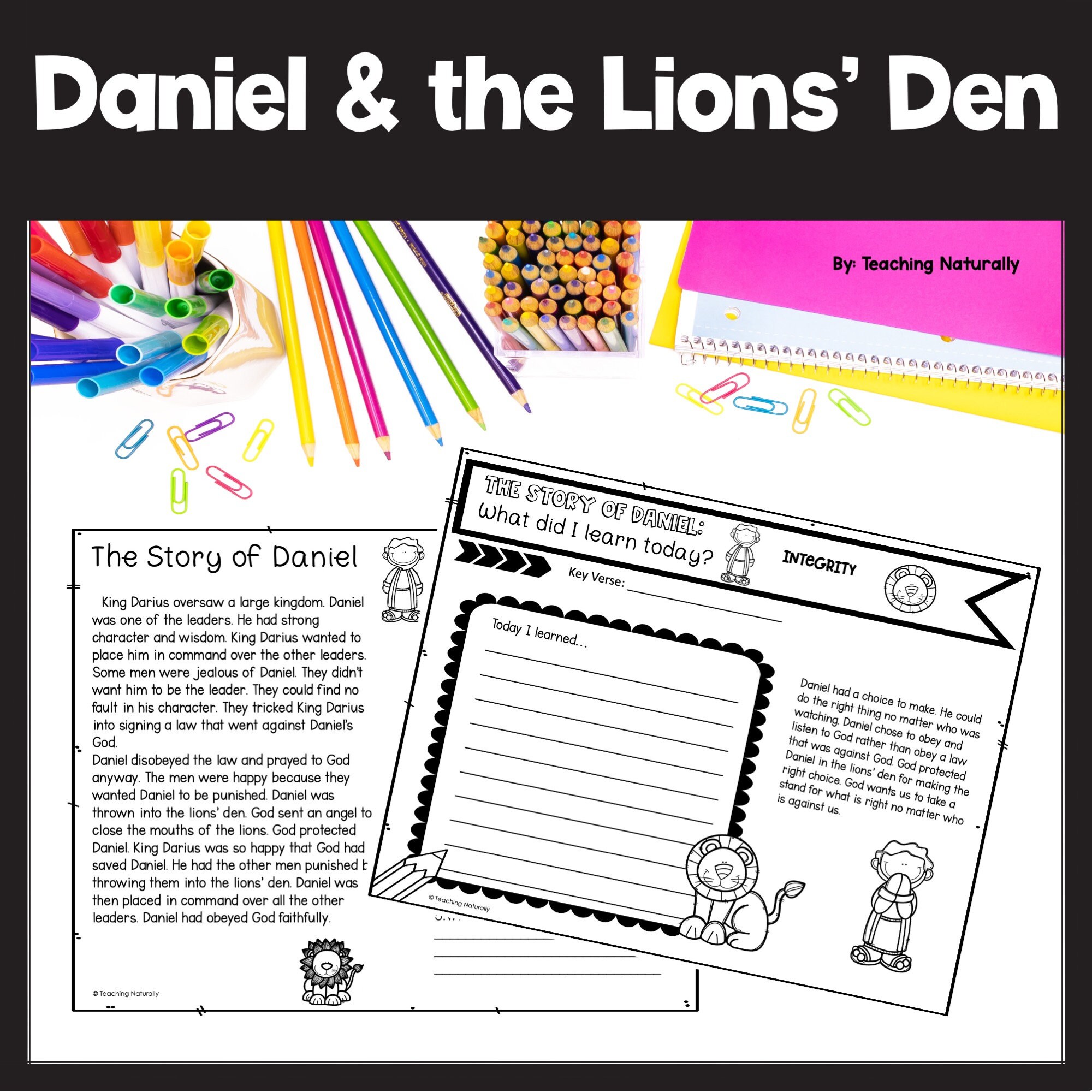Daniel and the Lions Den Bible Lesson and Activities Kids Integrity ...