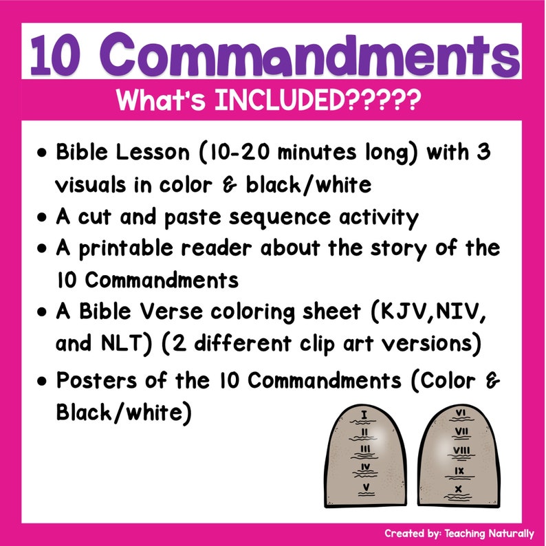 Moses and the 10 Commandments Bible Lesson and Activities for Kids the ...