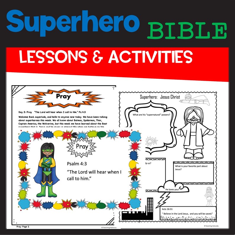Superhero Printable Bible Lessons for Kids VBS Bible Study Christian ...