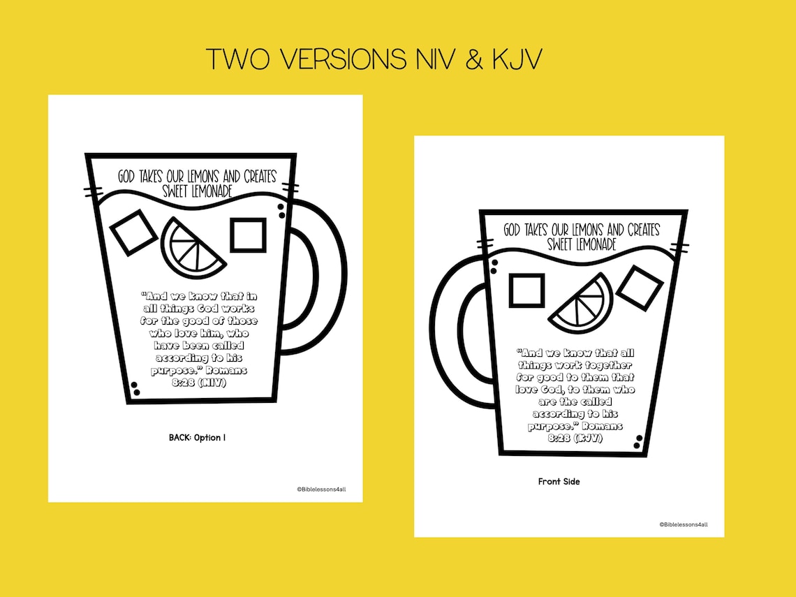 Kids Bible Craft Printable Summer Sunday School Bible Lesson Lemonade ...