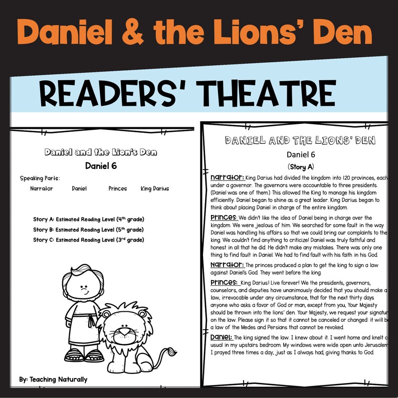 Daniel and the Lions' Den Bible Story Readers Theatre Script Sunday ...