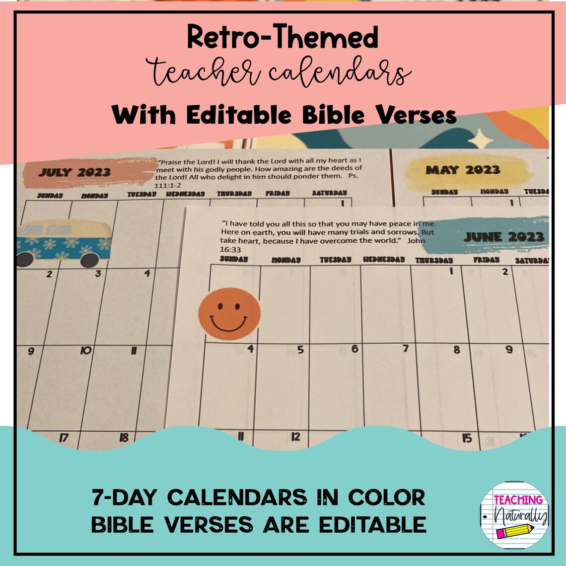 Retro Groovy Teacher Calendar Homeschool Planner With Inspirational ...