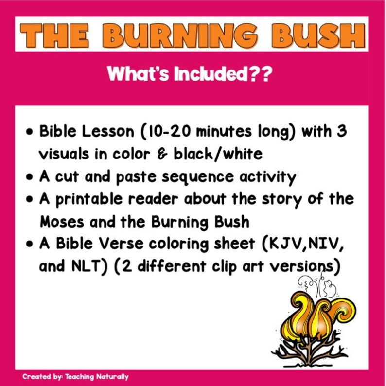 Moses and the Burning Bush Bible Lesson: Kids Study Resource (printable ...