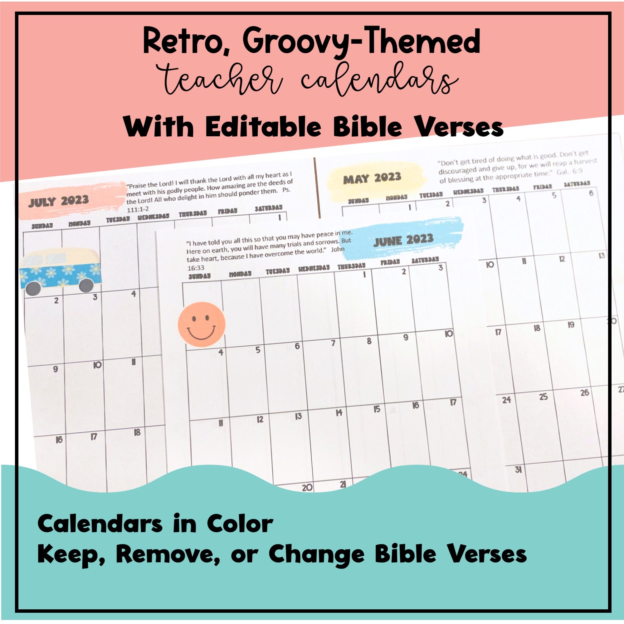 Retro Groovy Teacher Calendar Homeschool Planner With Inspirational ...