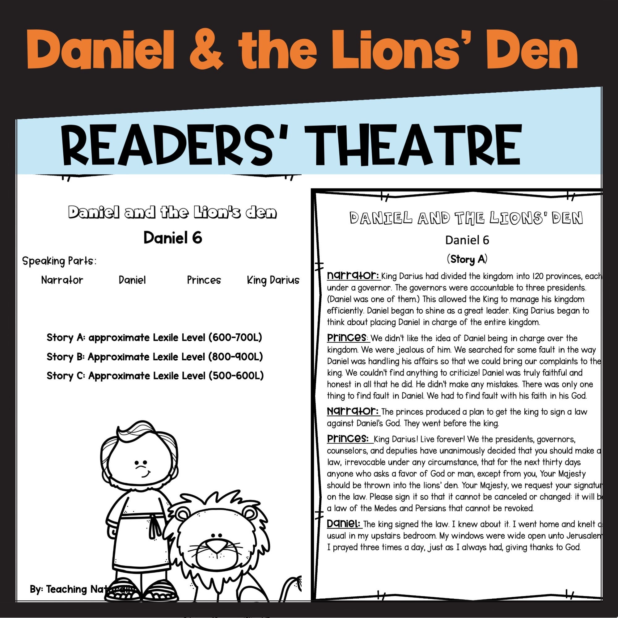 Daniel and the Lions' Den Bible Story Readers Theatre Script Sunday ...