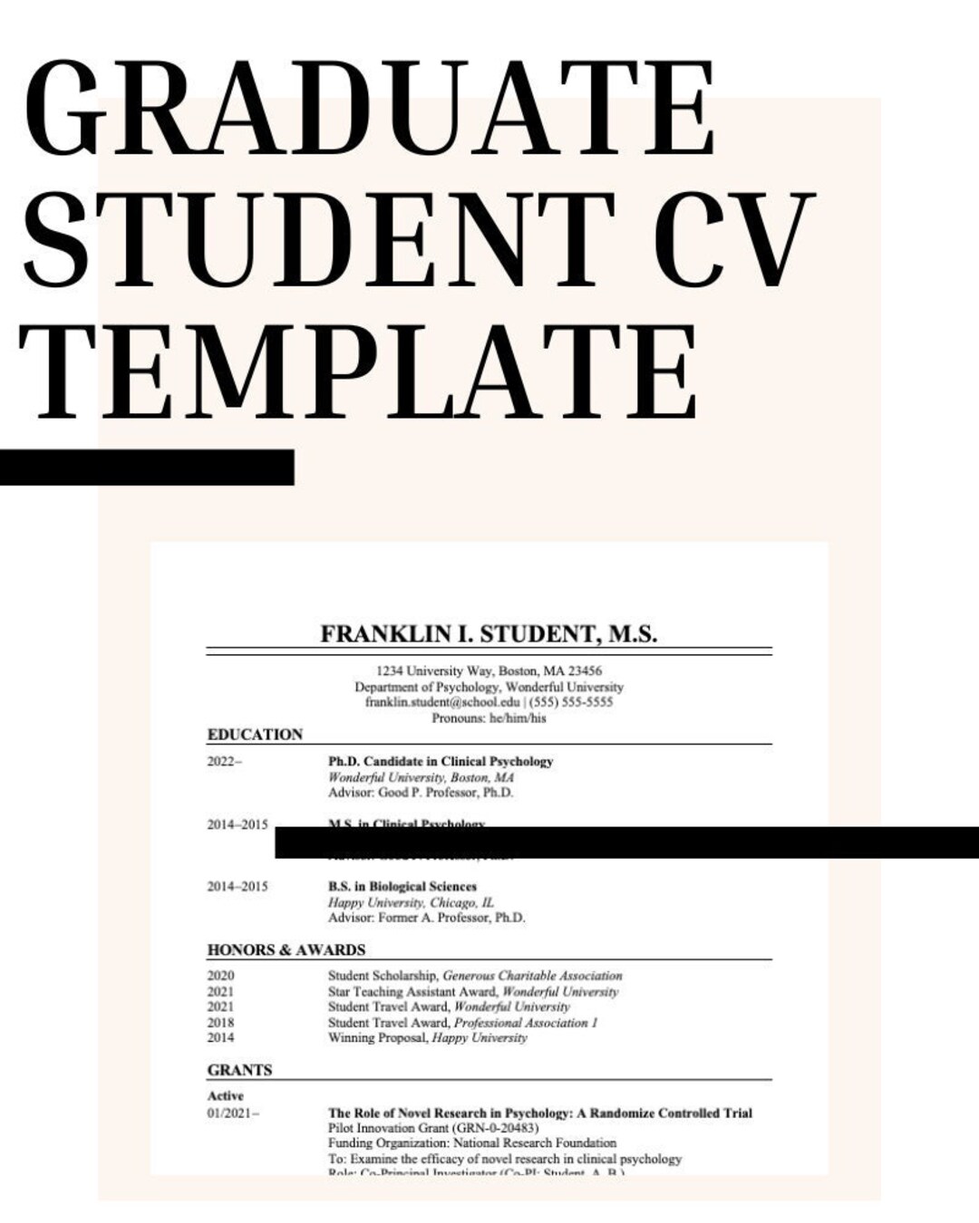 Graduate Student CV Template Curriculum Vitae Template Academic CV ...