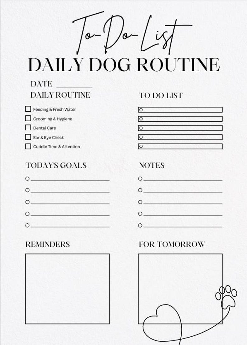 Printable Daily Dog Care Checklist | Pet Care Planner | Daily Dog ...