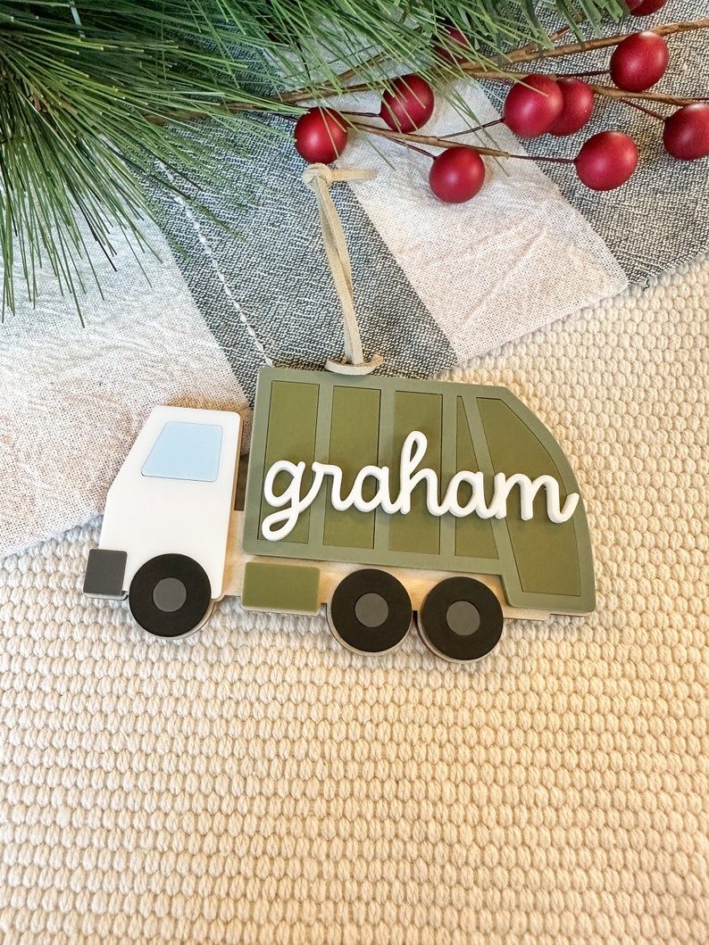 Garbage Truck Ornament With Trash Can Personalized Boys Christmas ...