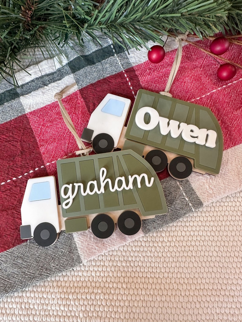 Garbage Truck Ornament With Trash Can | Personalized Boys Christmas ...