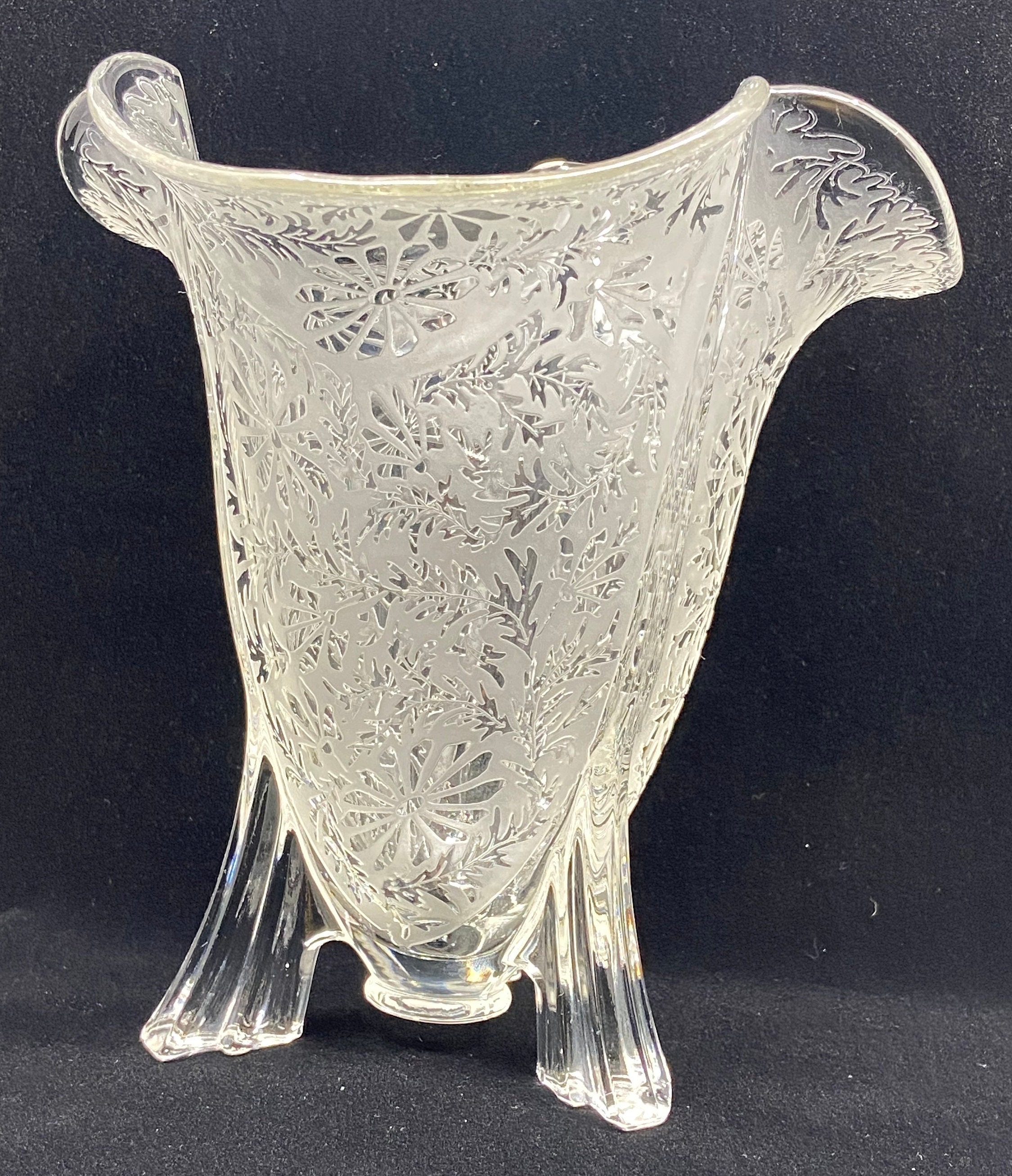 1930’s New Martinsville Glass, Art Deco Frosted, Brocade Etched Rocket ...