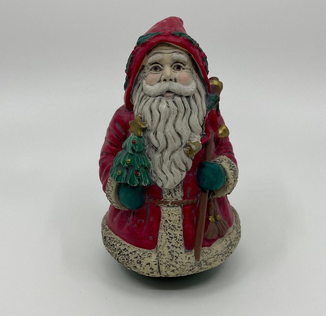 Christmas Roly Poly SANTA With Christmas Tree and Staff, Polyresin - Etsy
