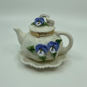 Mud Pie Pansy Trinket Box Teapot With a Hinged Lid - Etsy