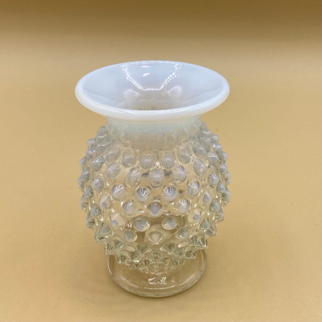 Vintage Fenton Moonstone Hobnail Vase - 1950s Creamy White Flower Vase ...
