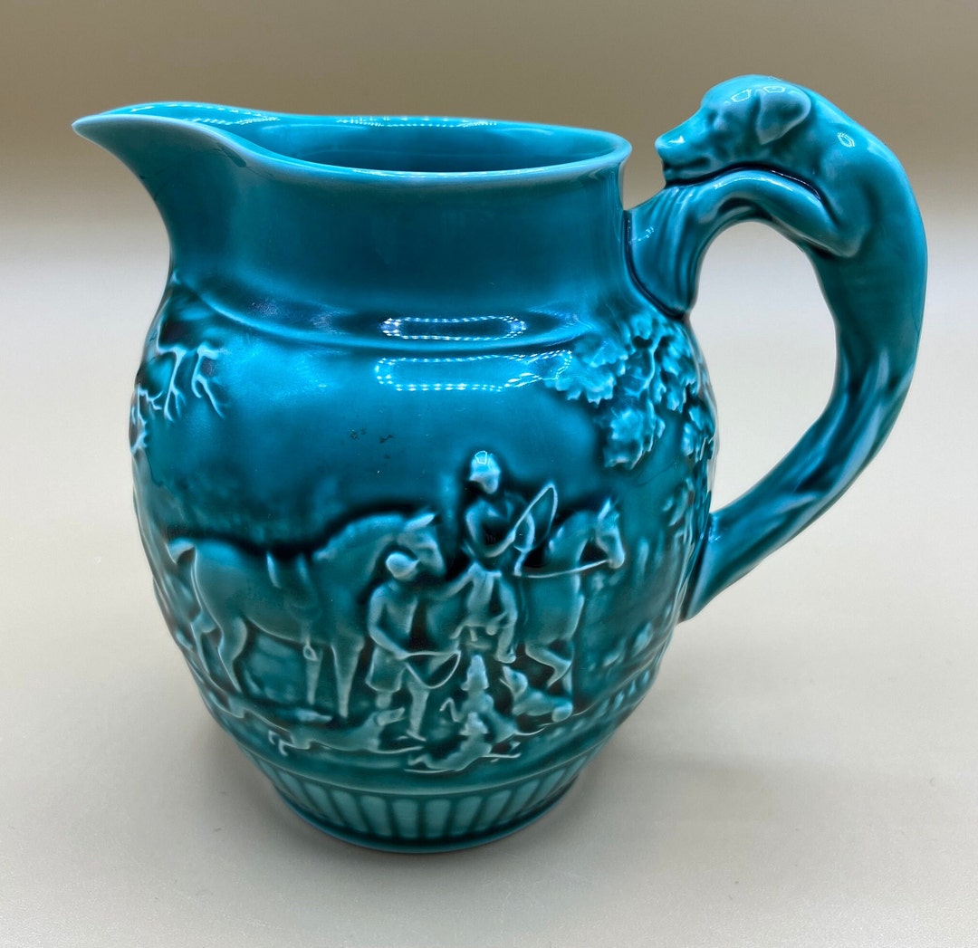 Vintage Green Wedgwood Pitcher Adorned With A Hunt Scene and Hound ...