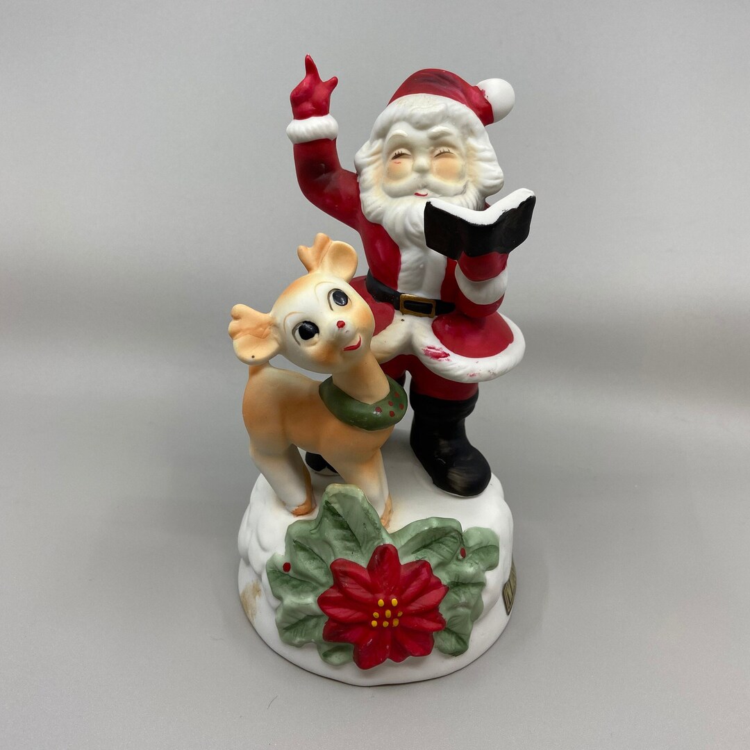 Vintage Musical Santa Claus Singing to Rudolph - Etsy