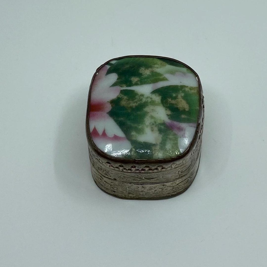 Antique Chinese Porcelain Shard Silver Plated Box With Floral Design - Etsy