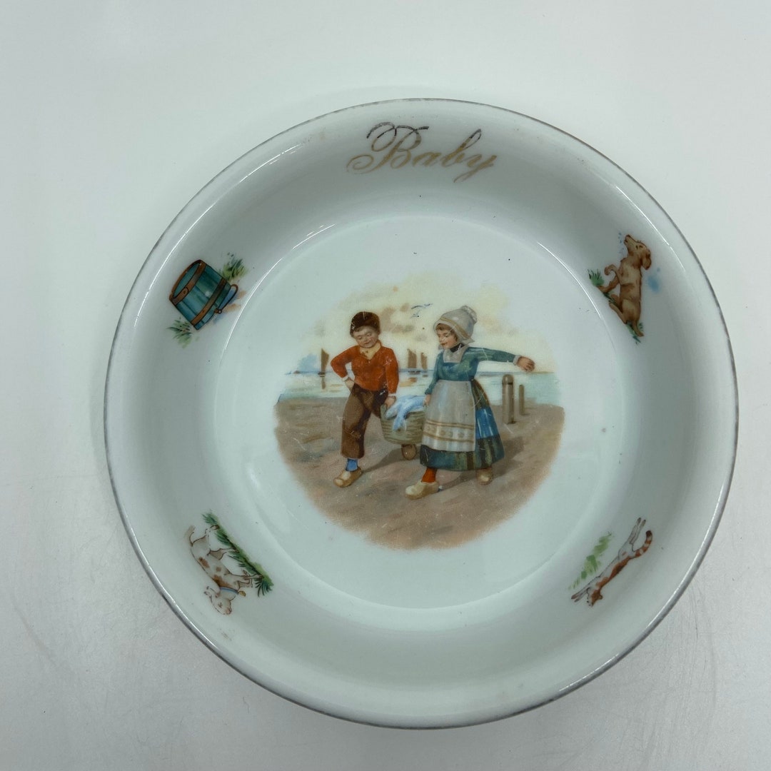 Vintage Baby Plate, Bowl, Dutch Children Carrying A Basket of Fish - Etsy