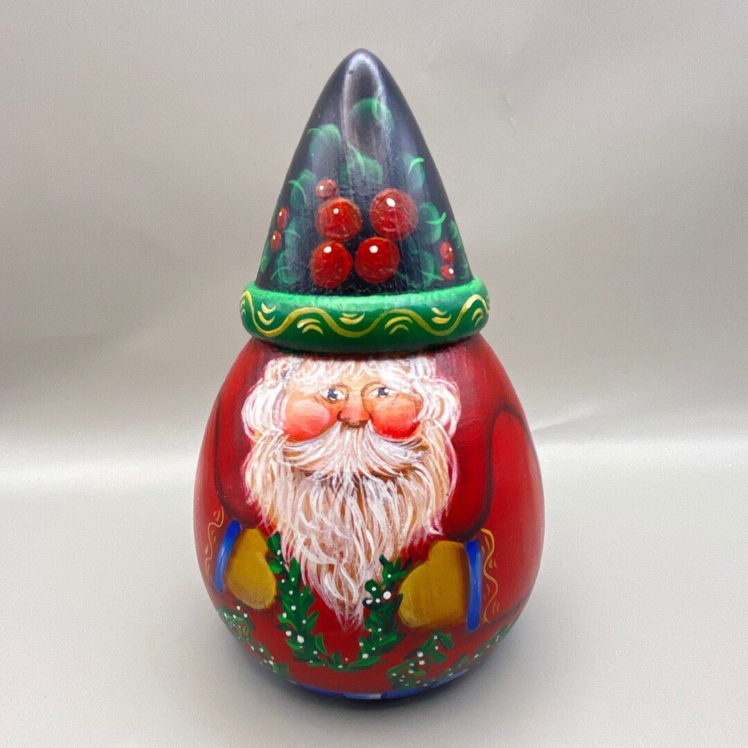 Hand Painted Wooden Round 5 1/2” Tall Holiday Santa Claus - Etsy