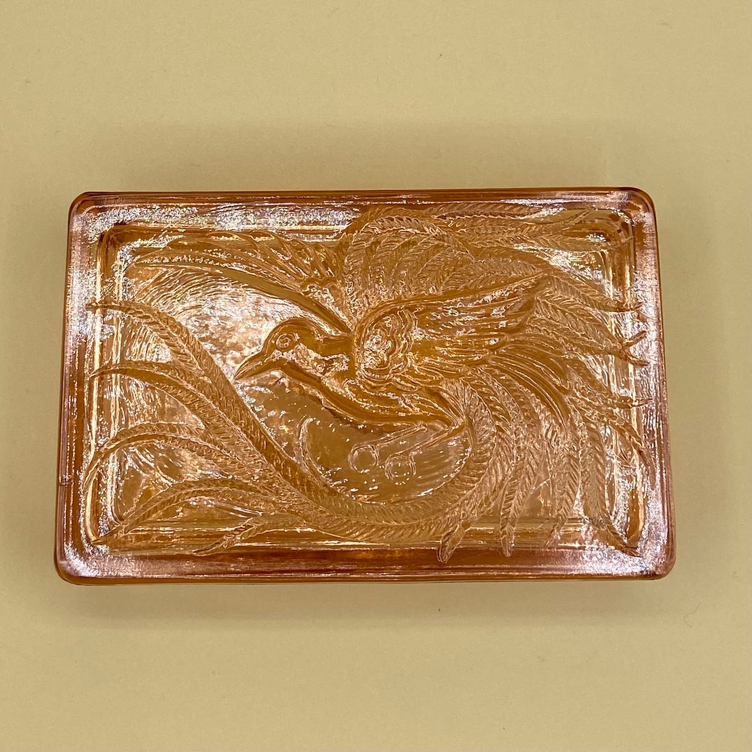Vintage Bird of Paradise Depression Amber Rose Glass Embossed Birds ...