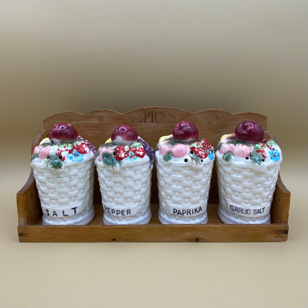 Tilso Hand-painted Japan Seasoning Shakers With Wooden Rack - Etsy