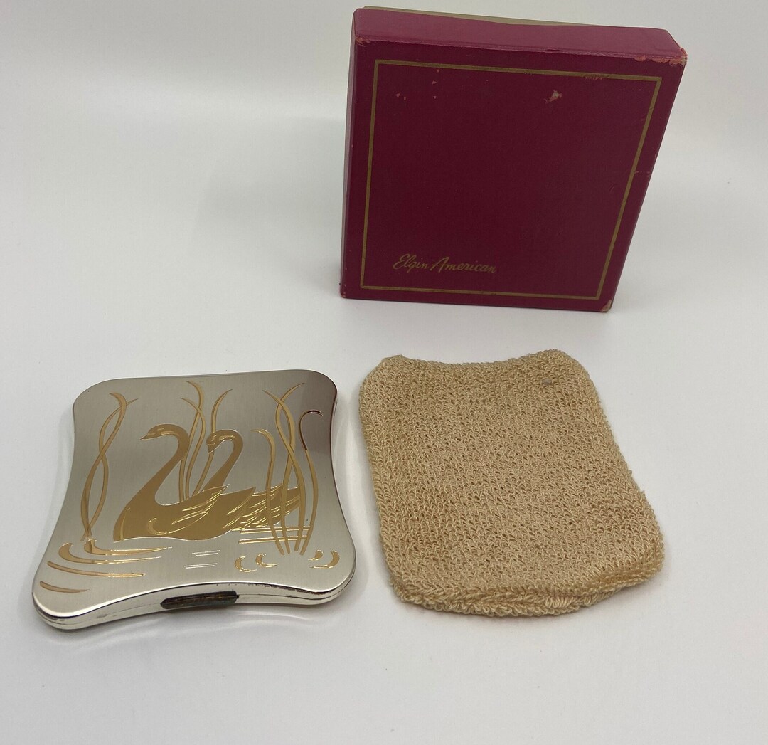 Vintage 1950's Compact, Elgin Art Deco Swans - Etsy