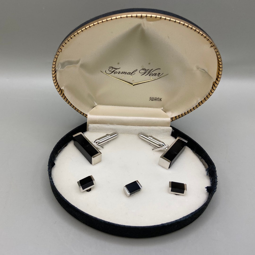 Vintage Swank Cuff Links With Matching Tuxedo Buttons Black and ...