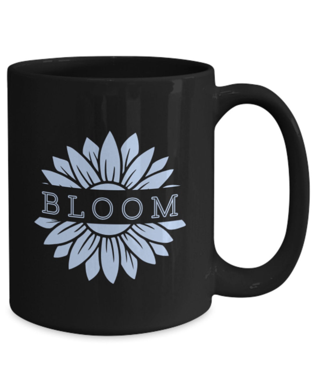 Bloom on Black Ceramic Mug, Bloom Mug, Blue and Black Decor, Blue ...