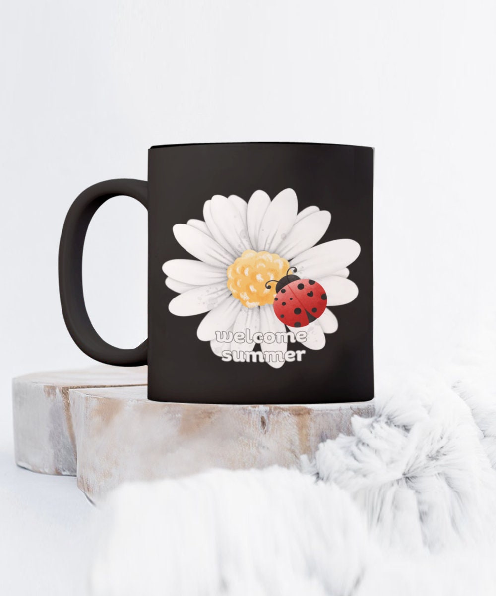 Ladybug Mug, Daisy Mug, Ladybug, Black Daisy Mug, Ladybug Graphic Mug ...