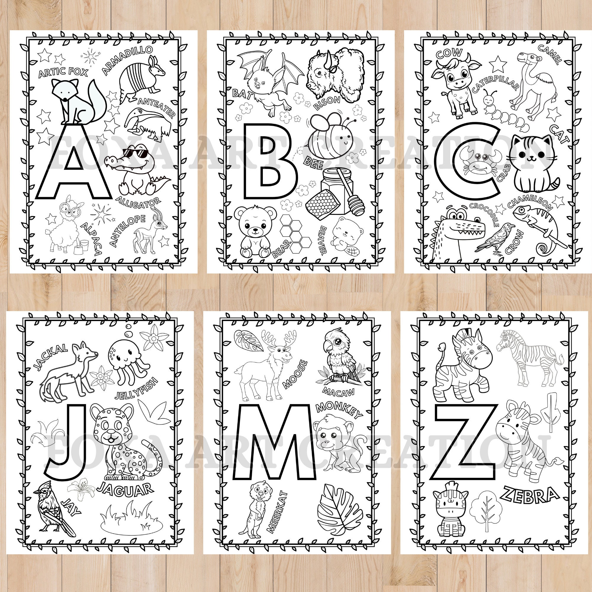 English Animal Alphabet Coloring Pages - Etsy