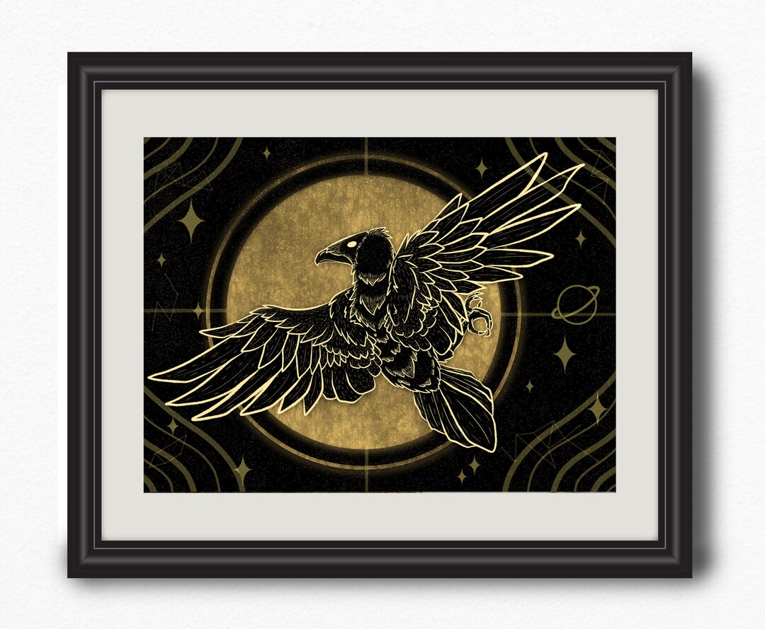 Drawing Astral Raven, Crow, Astrology, Space, Black and Gold, Digital ...