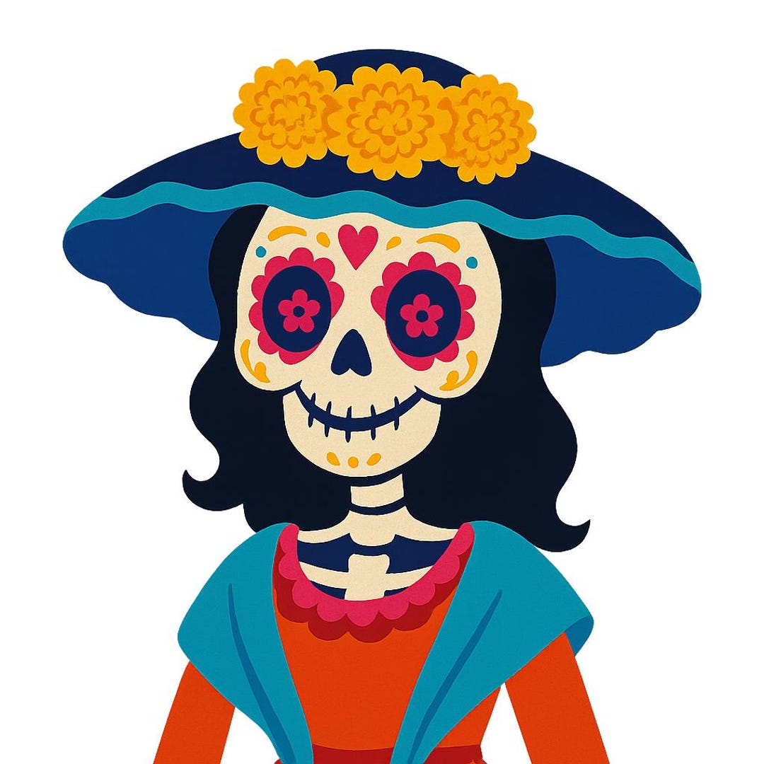 La Catrina SVG • Elegant Day of the Dead Lady With Hat & Marigolds ...