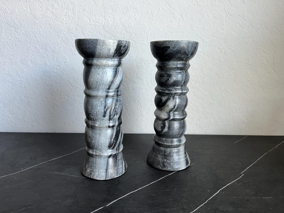 Pair of Gray Marble Candle Holders Heavy Stone Candlesticks Solid ...