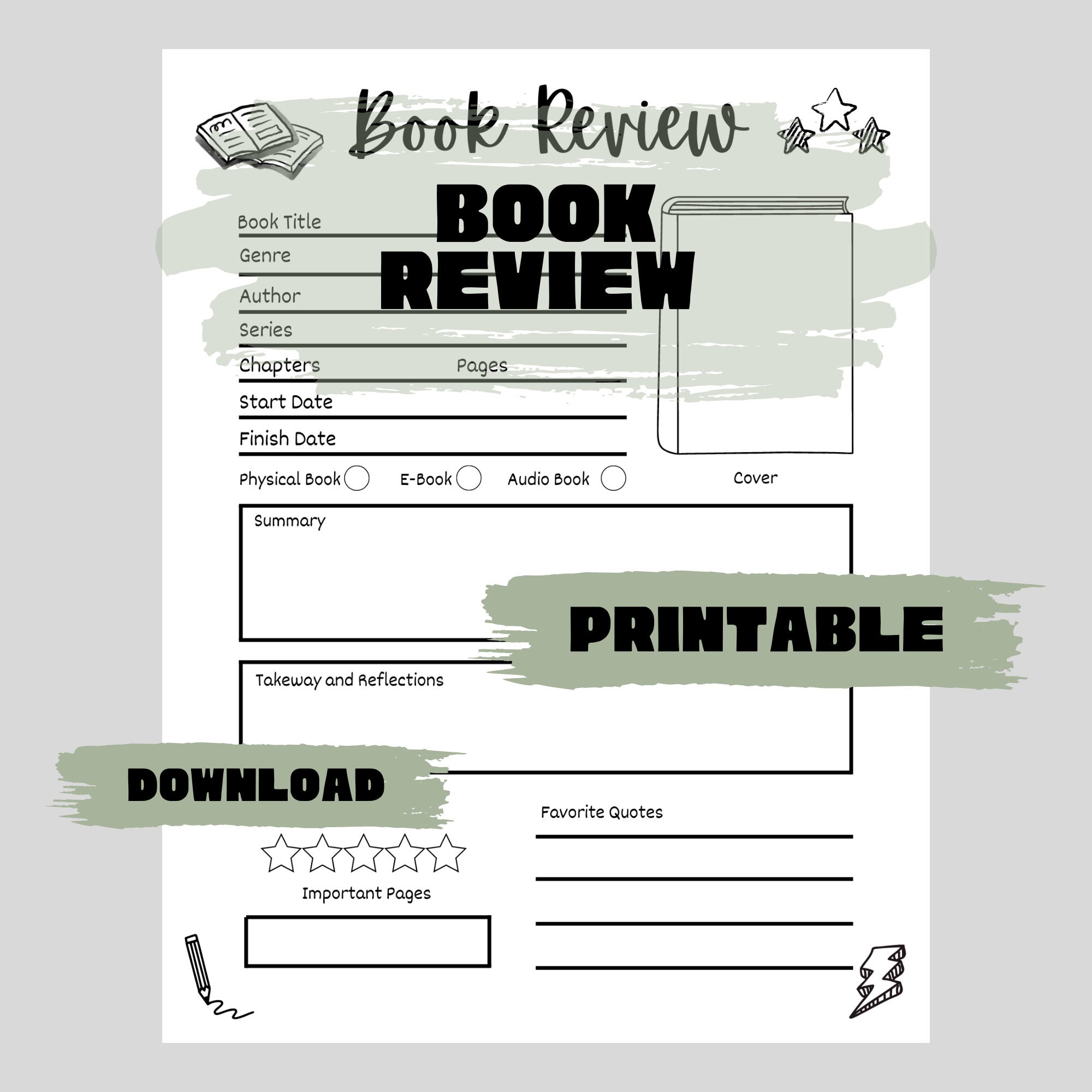 Book Review Printable Book Review Journal Reading Tracker Reading ...